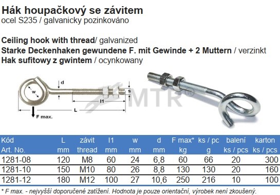 Swing hook with ISO-thread